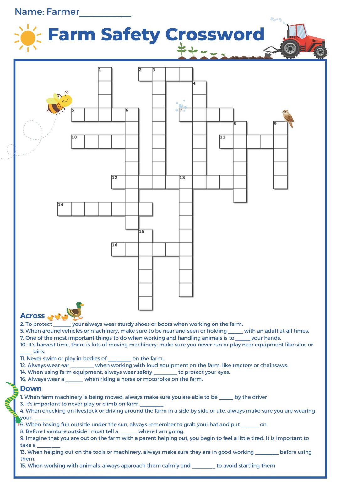 Kids Farm Safety Activity Sheets | National Centre for Farmer Health